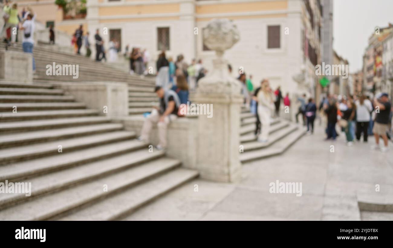 Blurred tourists explore the historic spanish steps in rome, italy ...