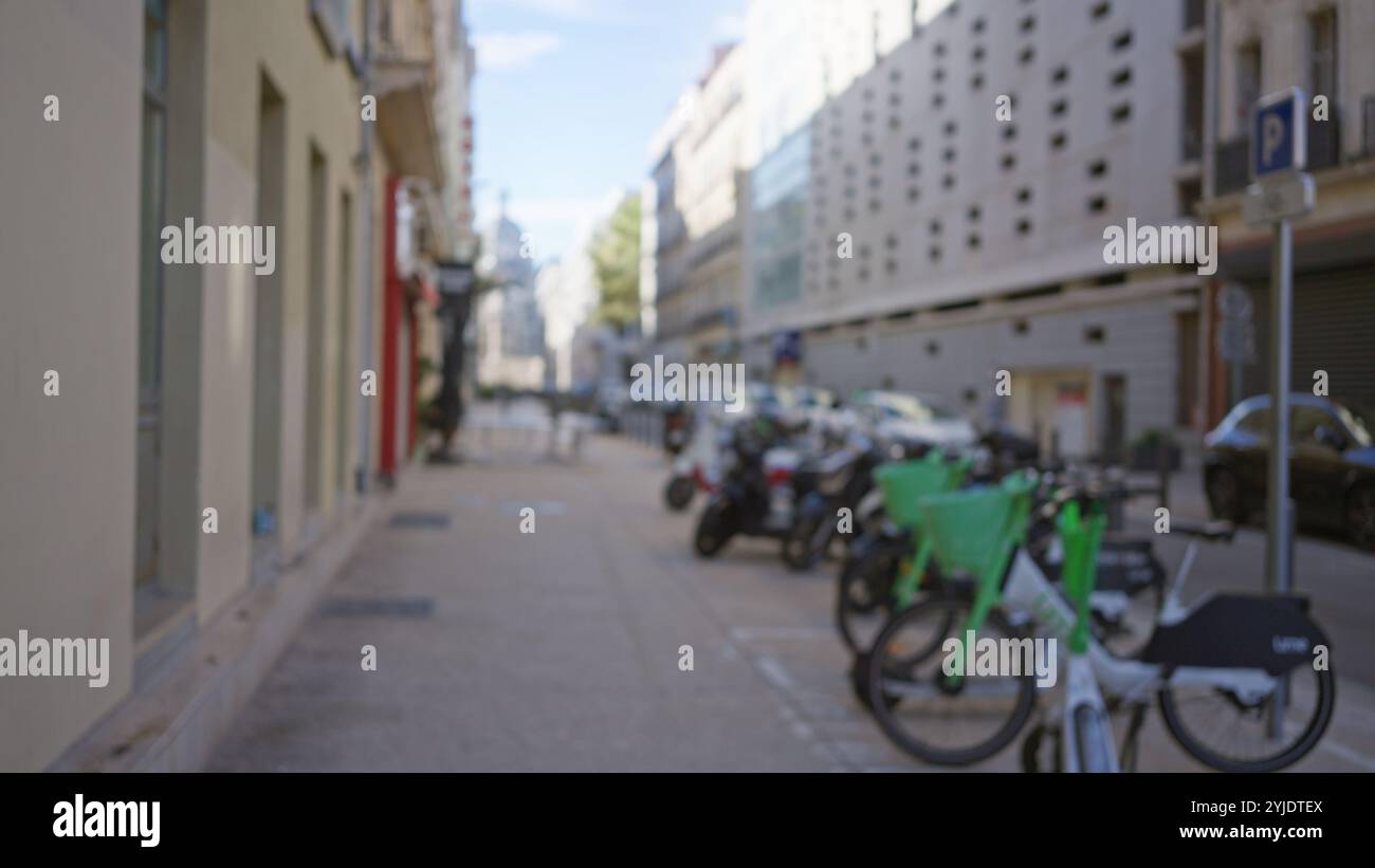 Blurred view of an outdoor street scene in marseilles, france ...