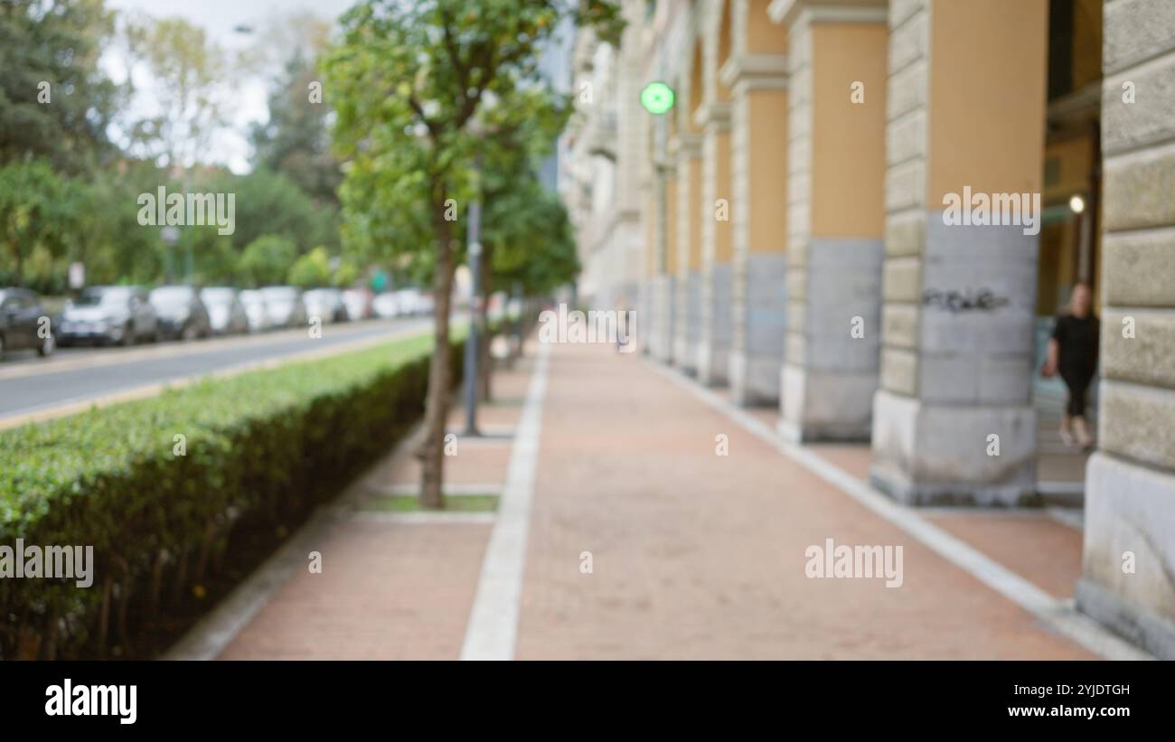 Blurred city street scene in la spezia, italy, featuring a woman ...