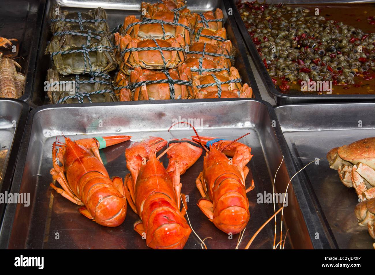 market with lobster and crabs in Shanghai, Asia, China, market with ...