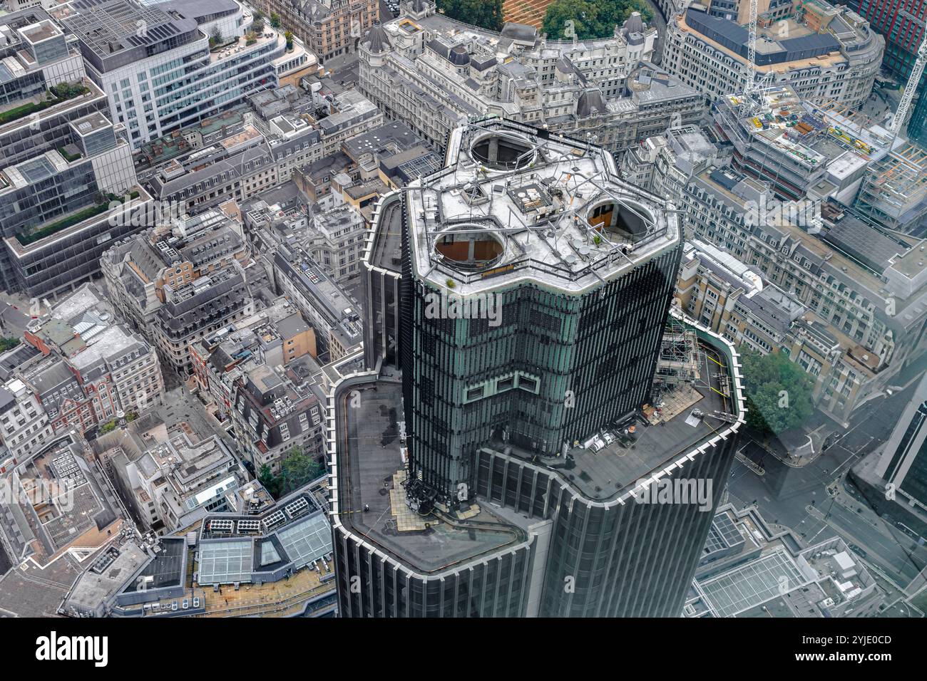 Aerial view of the top of Tower 42 in the City Of London seen from ...