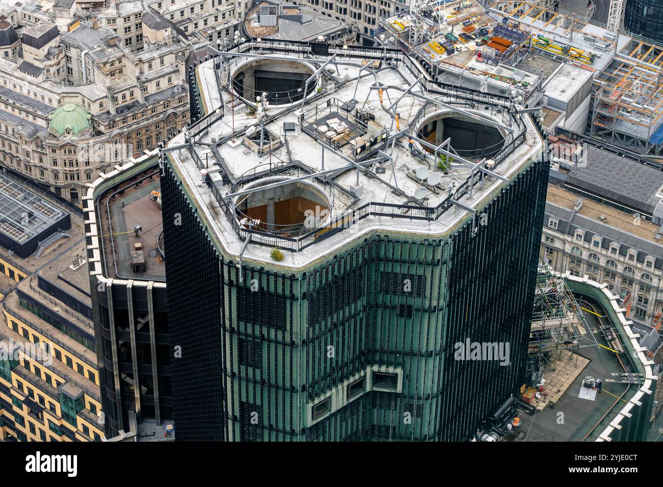 Aerial view of the top of Tower 42 in the City Of London seen from ...