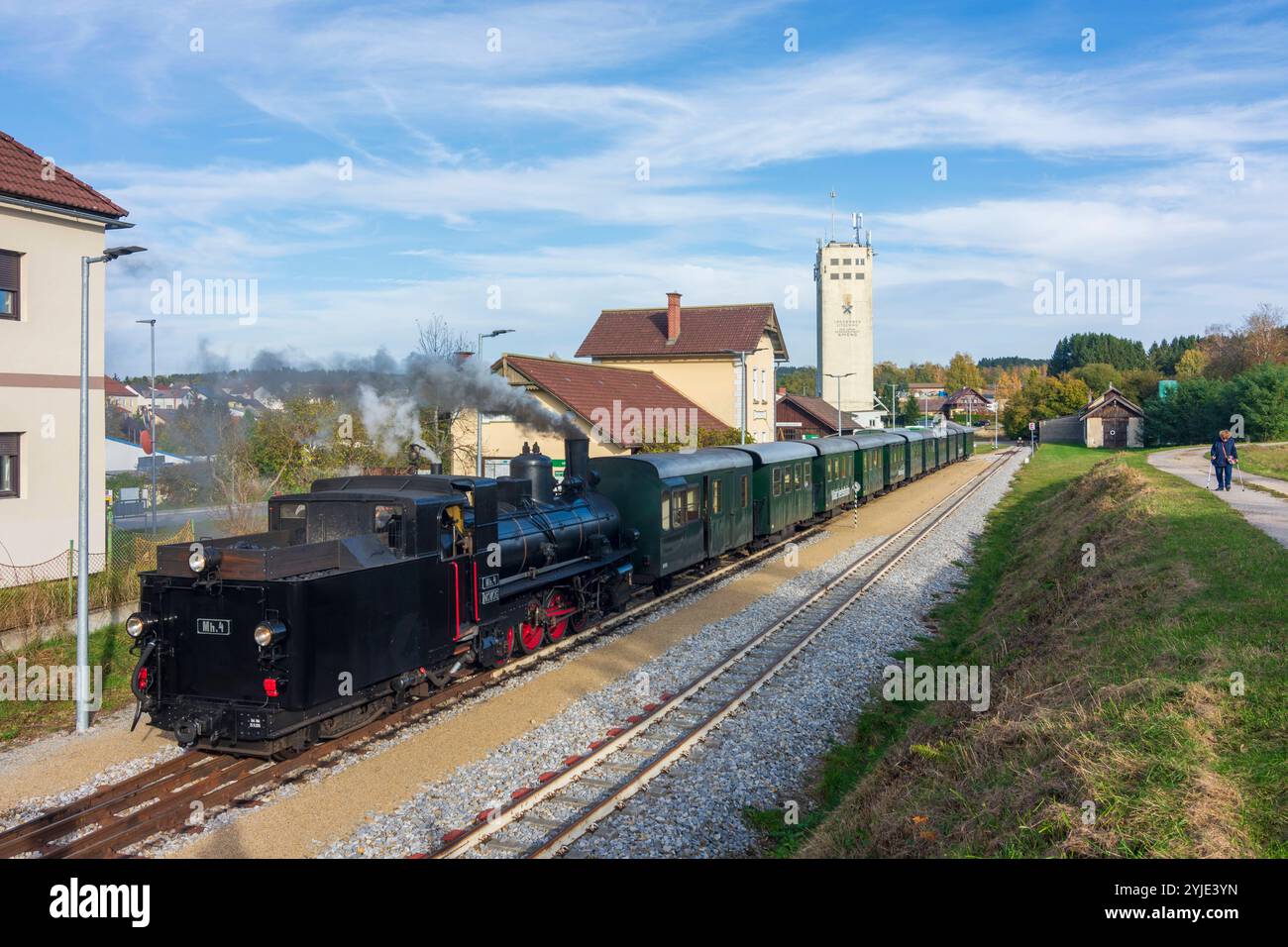 narrow gauge steam locomotive train in station Litschau, Waldviertler ...
