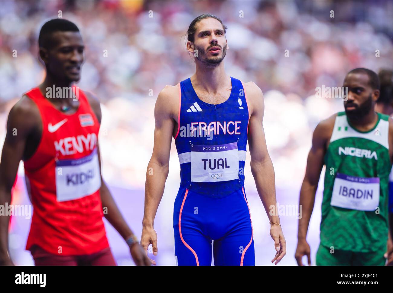Gabriel Tual participating in the 800 meters at the Paris 2024 Olympic ...