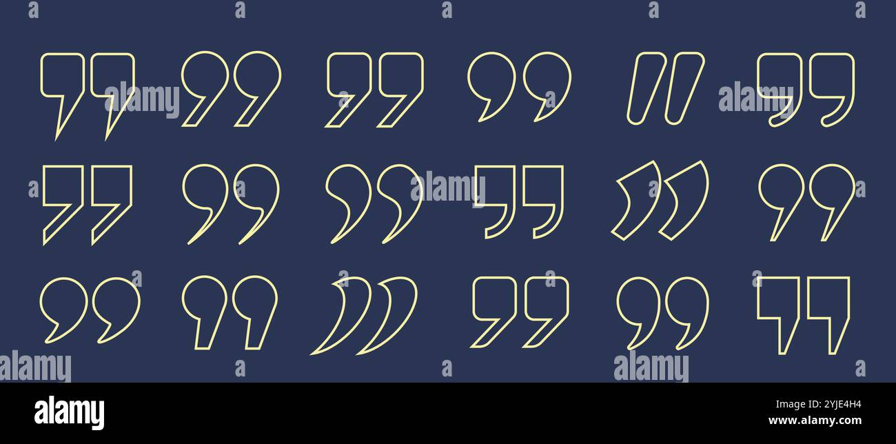 A set of yellow outlines of quotation marks on a blue background Stock ...