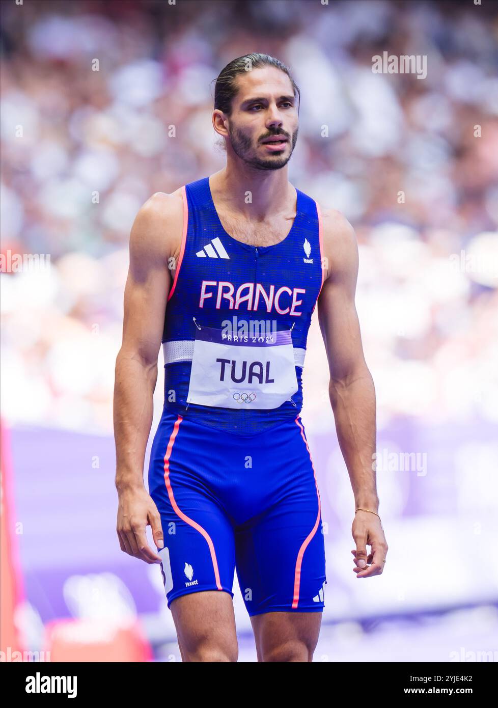 Gabriel Tual participating in the 800 meters at the Paris 2024 Olympic ...