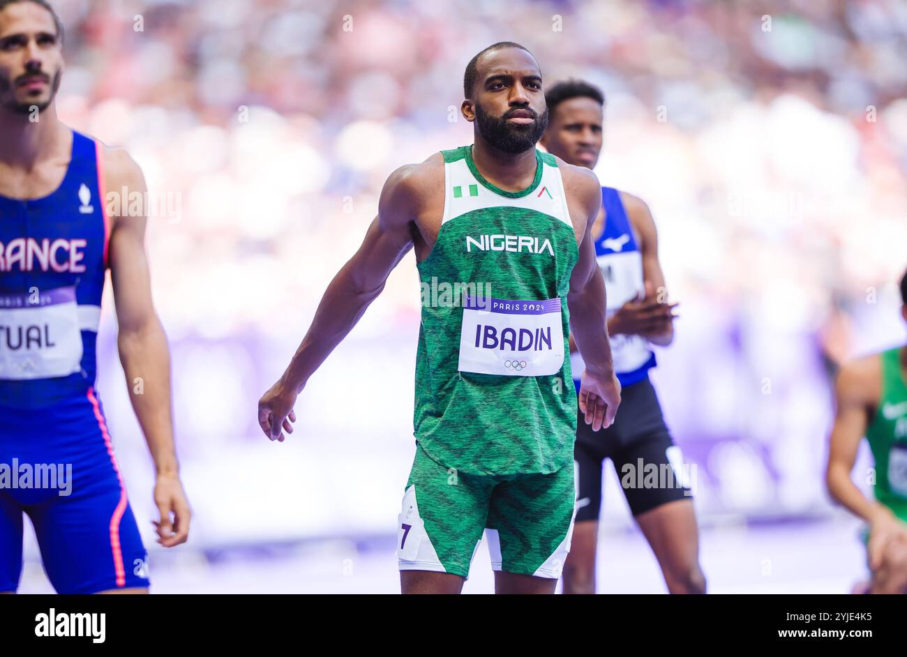 Edose Ibadin participating in the 800 meters at the Paris 2024 Olympic ...