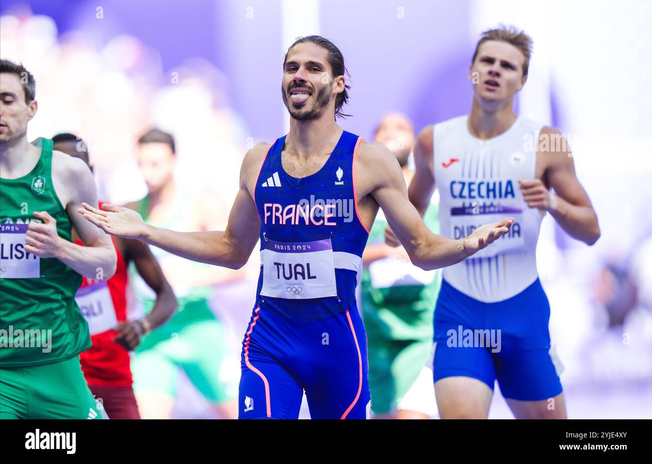 Gabriel Tual participating in the 800 meters at the Paris 2024 Olympic ...