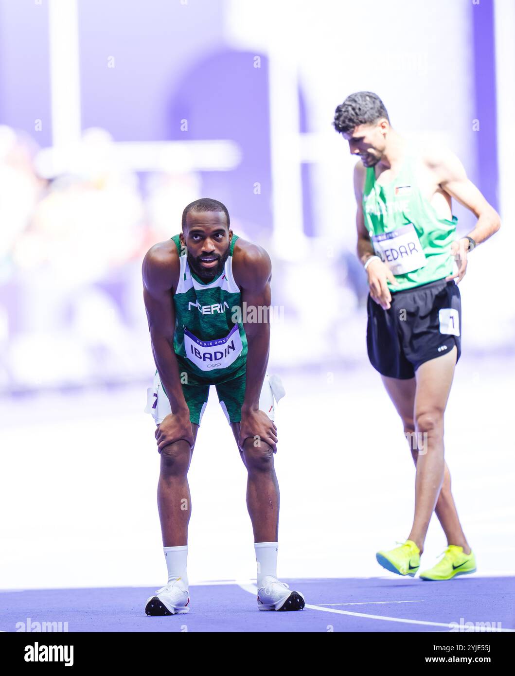 Edose Ibadin participating in the 800 meters at the Paris 2024 Olympic ...