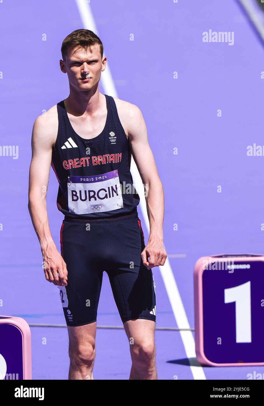 Max Burgin participating in the 800 meters at the Paris 2024 Olympic ...