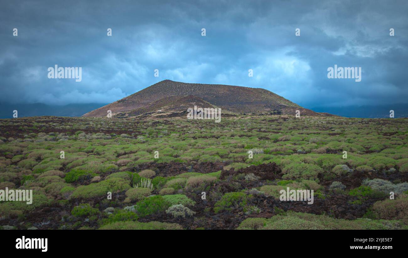 Rolling Green Hills with Volcanic Mountain in the Distance at Sunset ...