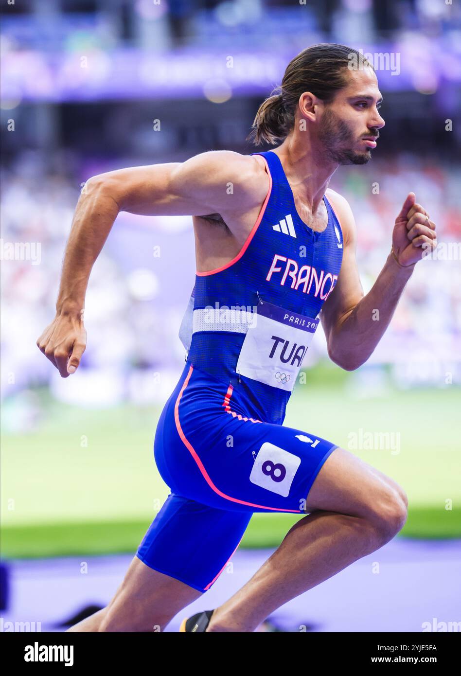 Gabriel Tual participating in the 800 meters at the Paris 2024 Olympic ...