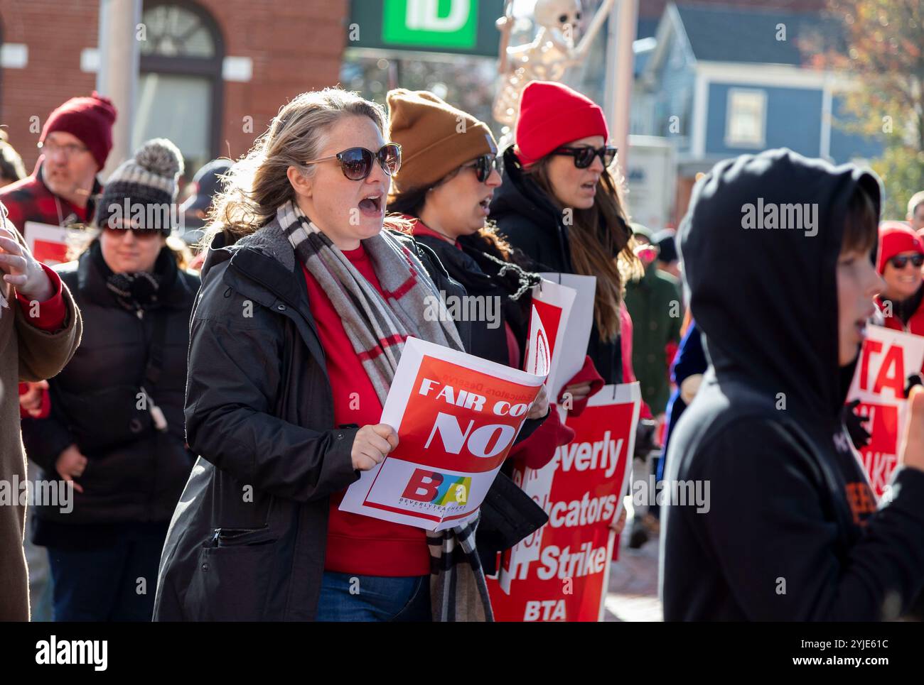 Nov. 12, 2024. Beverly, MA. Teachers rallied at Beverly Common and ...
