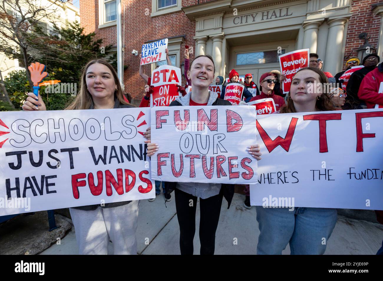 Nov. 12, 2024. Beverly, MA. Teachers rallied at Beverly Common and ...