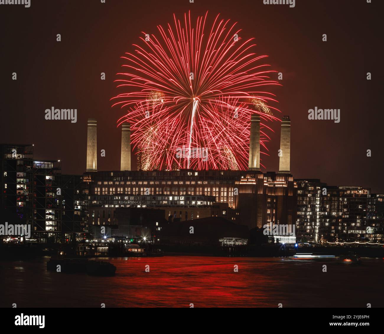 A burst of colorful fireworks over Battersea Power Station for Guy ...