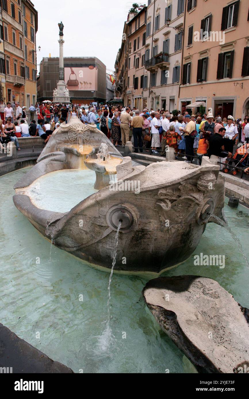 Italy. Rome. Spanish Square. Fontana della Barcaccia (Fountain of the ...
