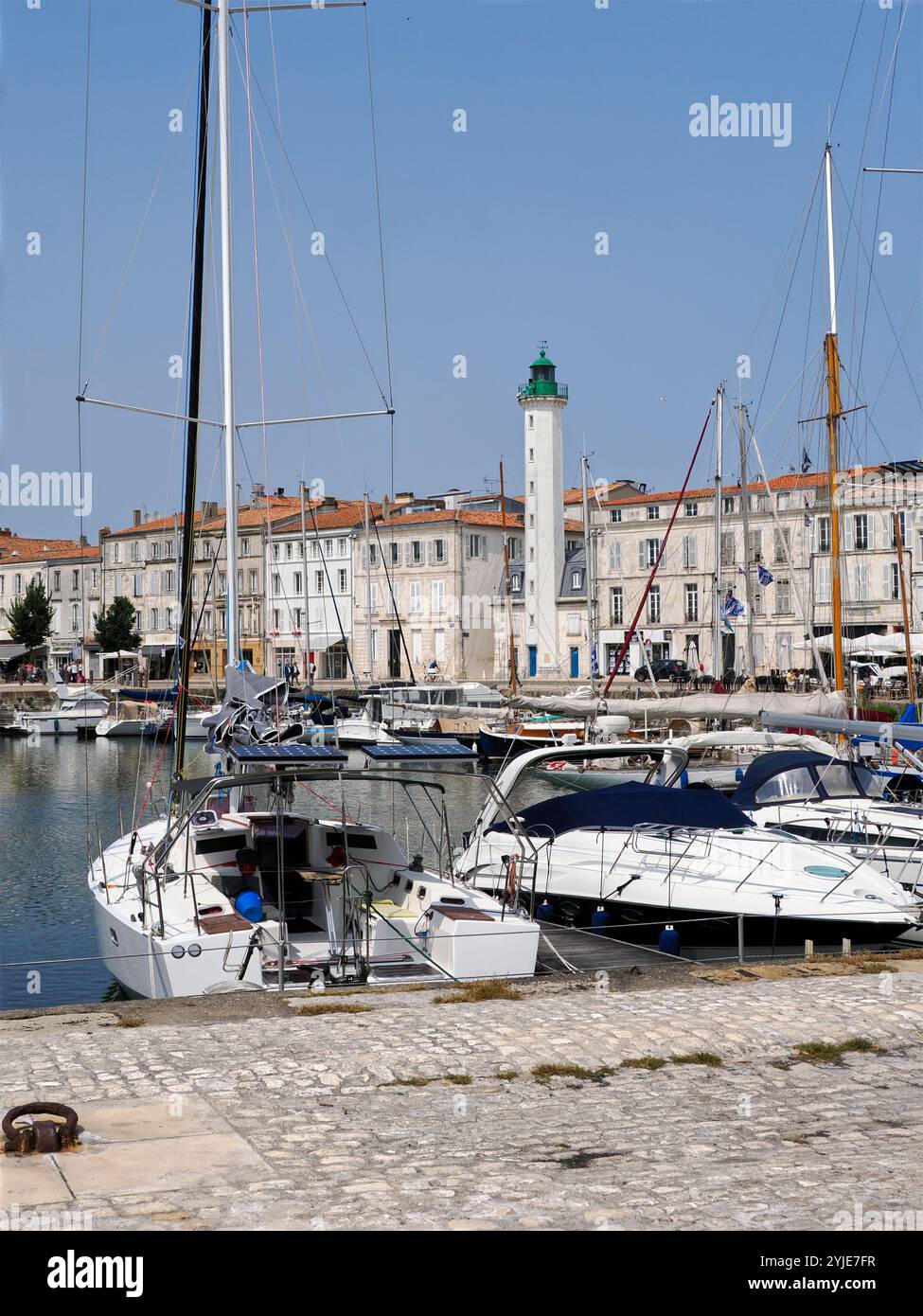 Marina and Lighthouse white and green of La Rochelle in France, region ...
