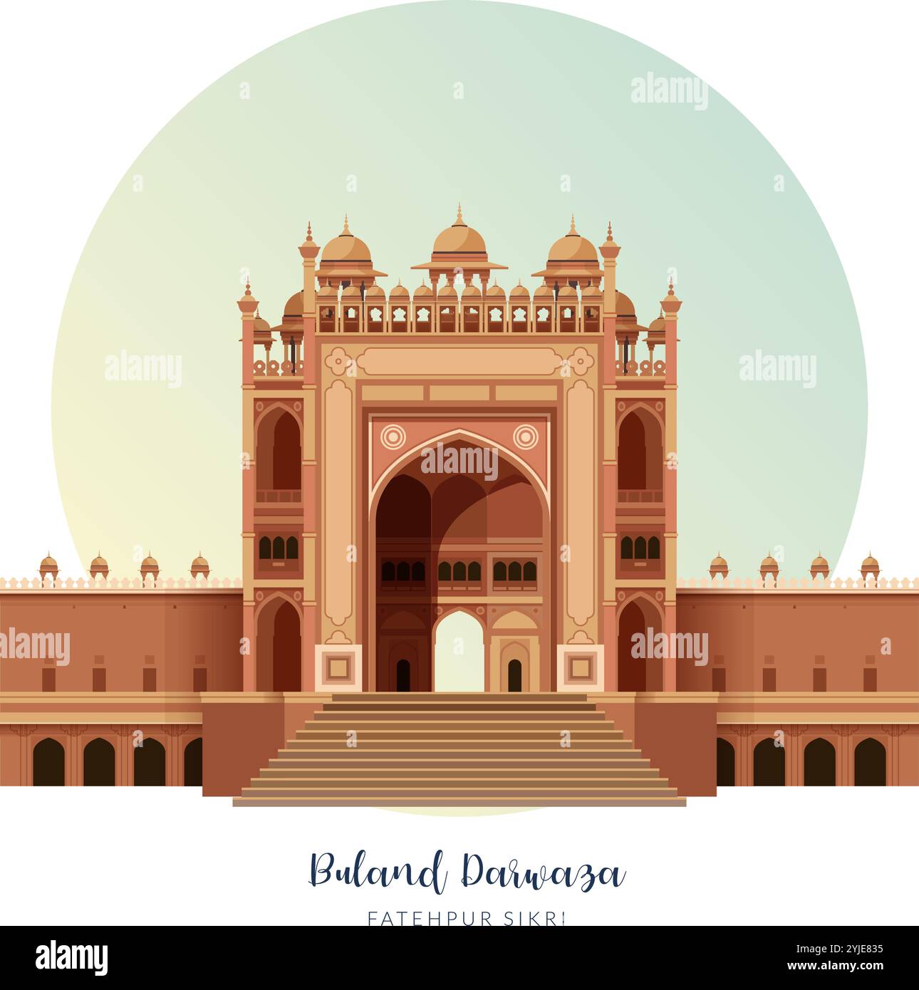 Buland Dawaza - Fatehpur Sikri, Uttar Pradesh - Stock Illustration as ...