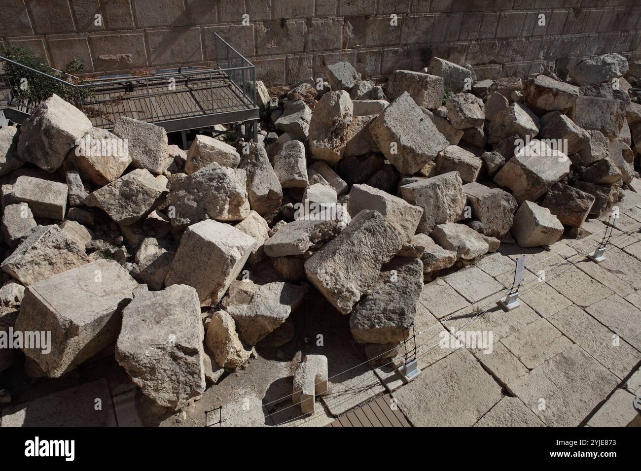 Pile of huge stones, broken pieces of structures on the Temple Mount ...