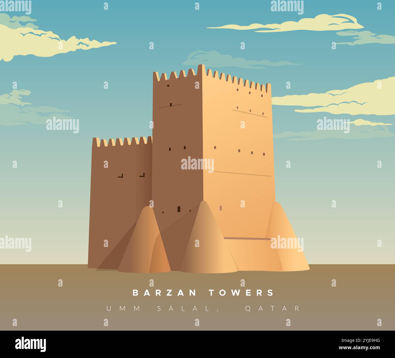 Barzan Towers - Umm Salal Mohammed Fort Towers - Stock Illustration as ...