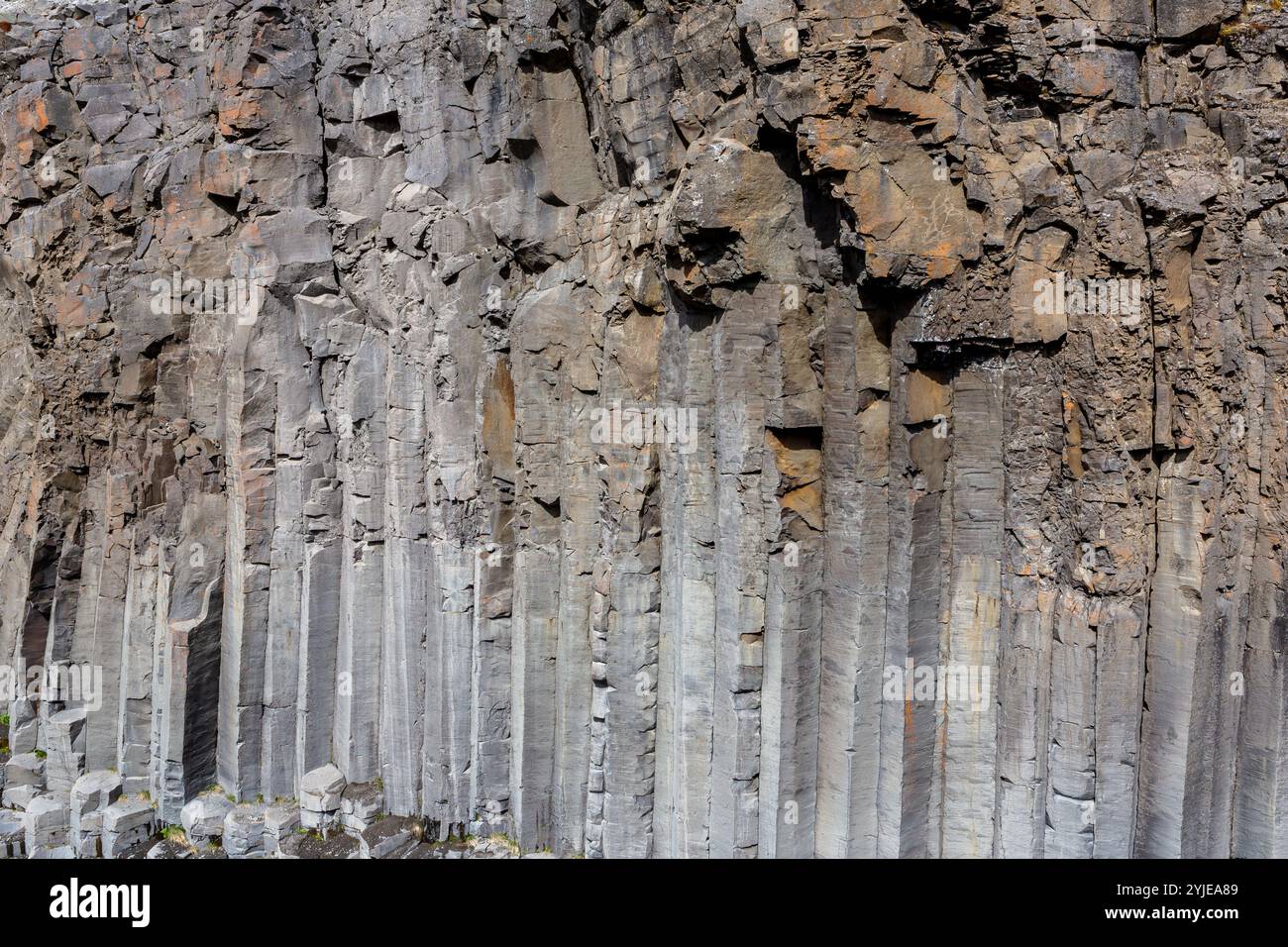 Volcanic vertical basalt columns close-up view in the Studlagil Canyon (The Basalt Canyon ...