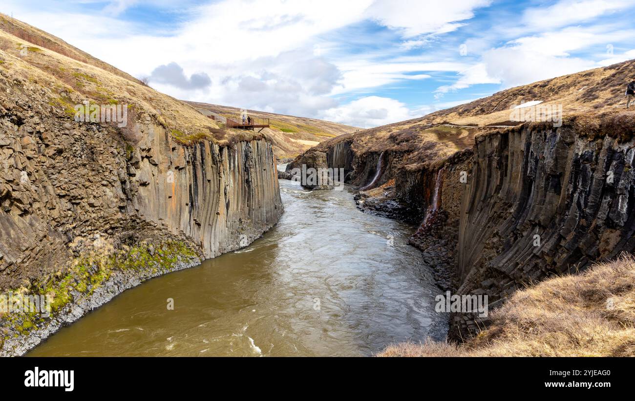 Studlagil canyon (The Basalt Canyon) landscape view of the ravine with ...