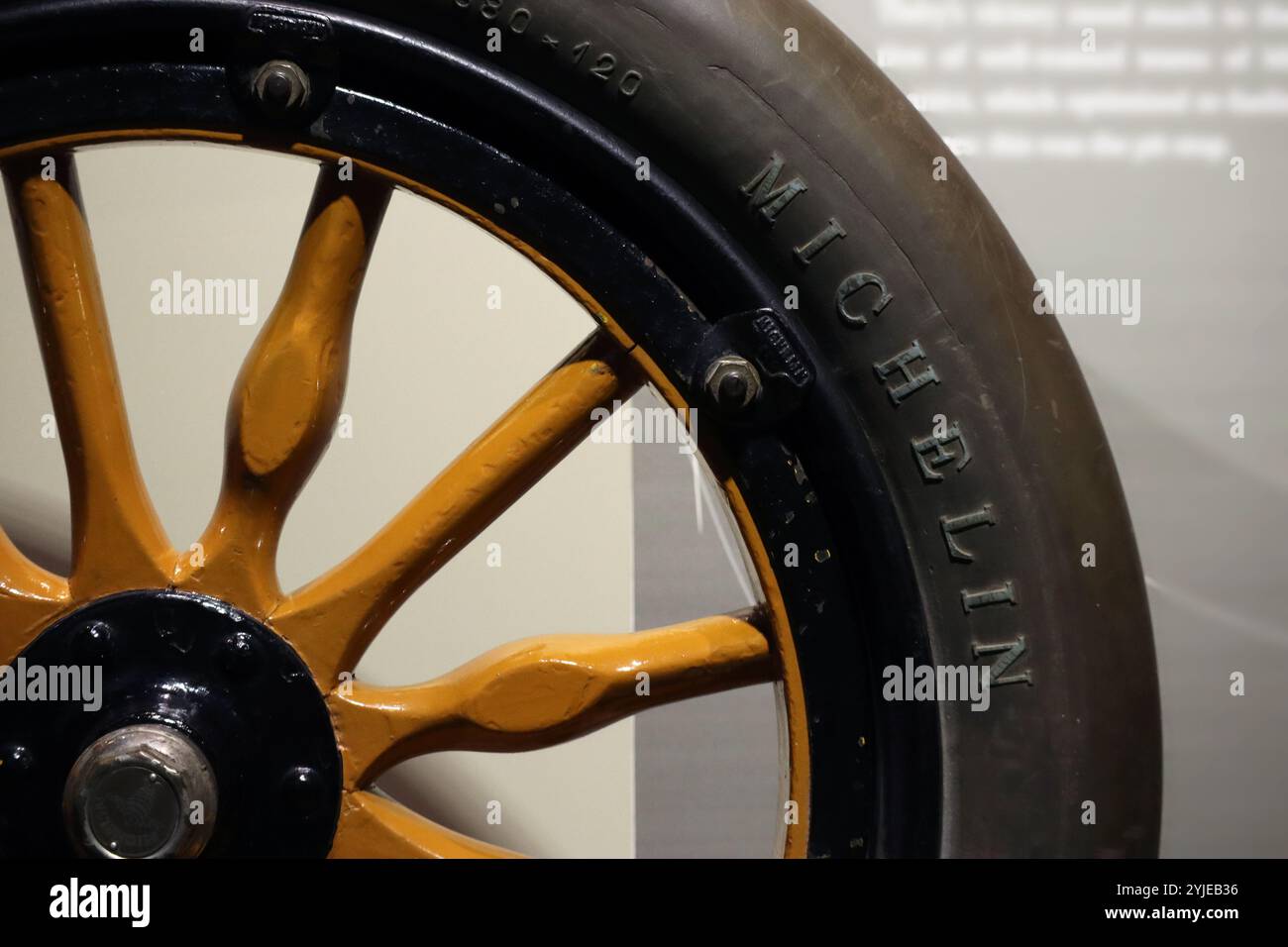 Michelin vintage tires on display at their museum in Clermont-Ferrand ...