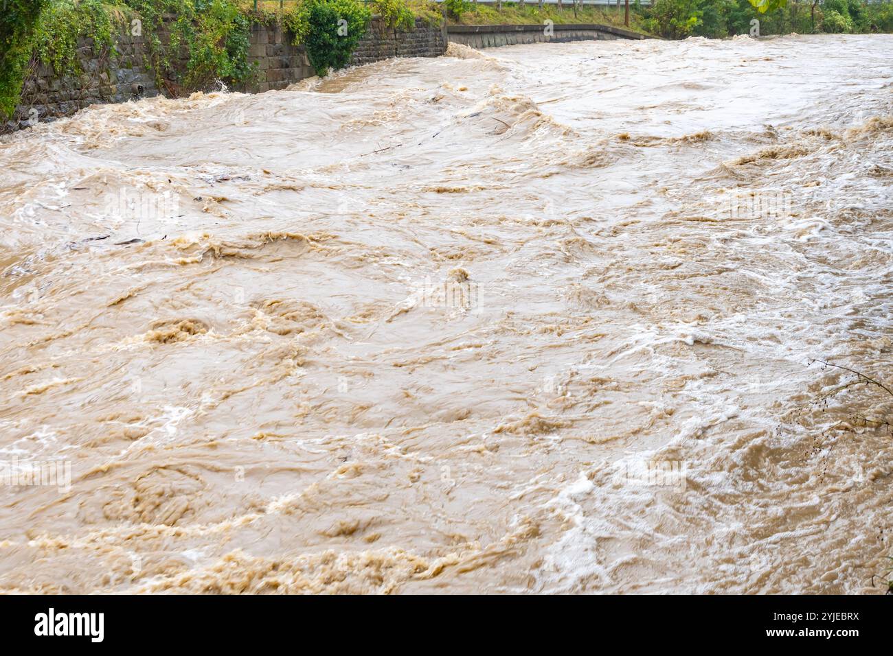 The flooding of the Vienna River during the floods in Austria Stock ...