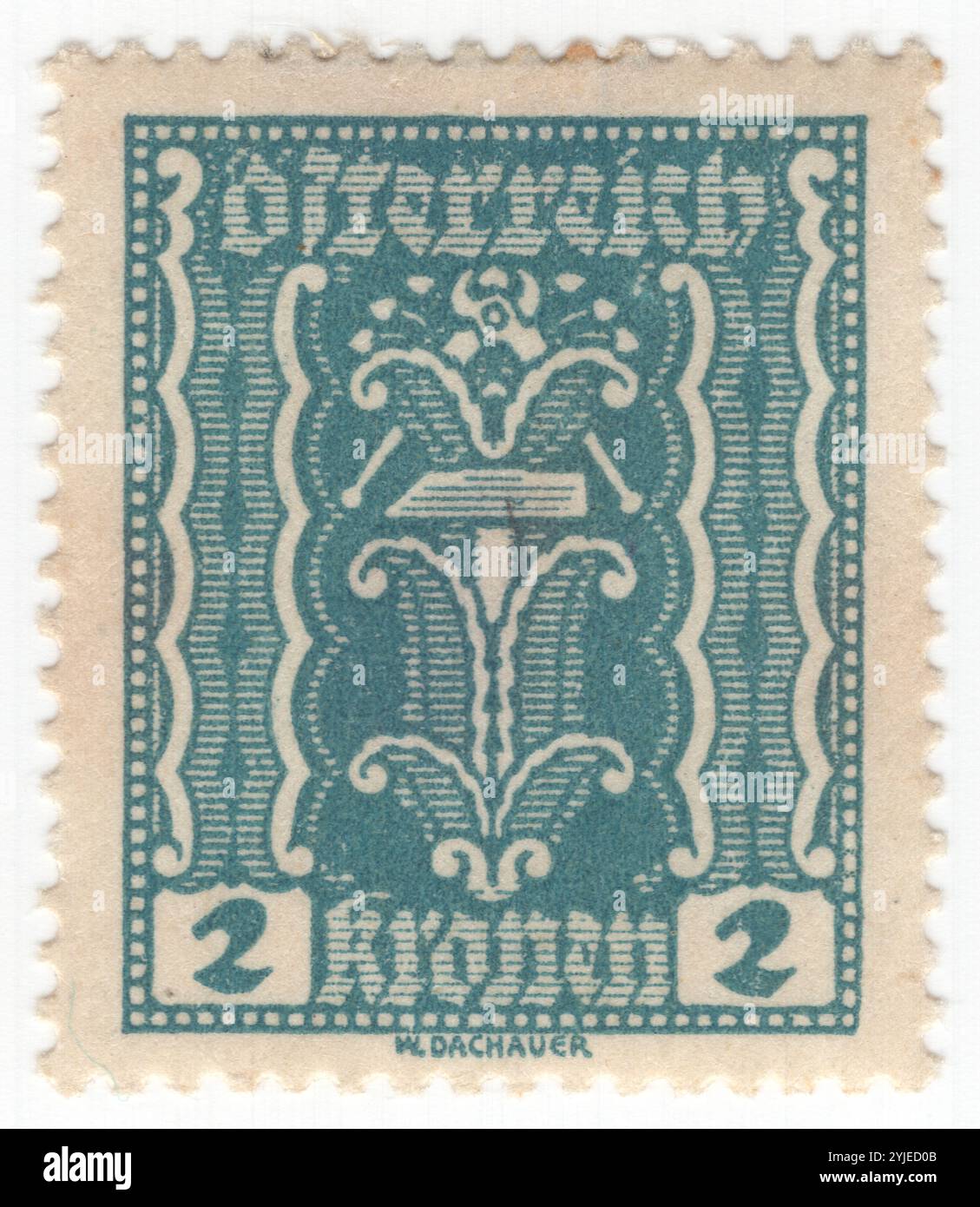 AUSTRIA — 1922: 2 krone cobalt-blue postage stamp depicting Hammer and ...