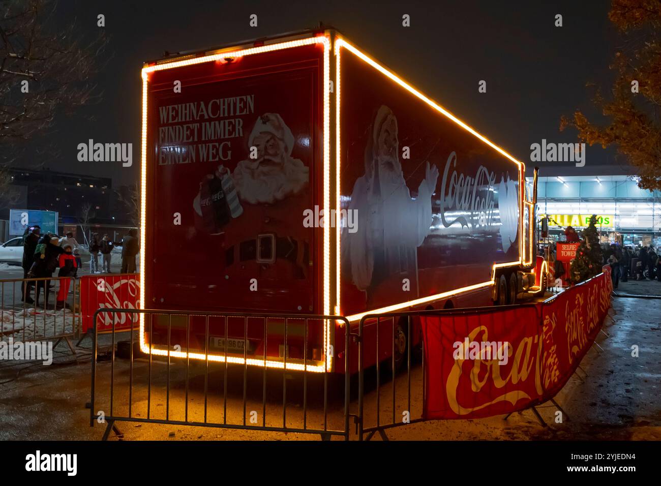 Santa Claus' Coca-Cola Christmas truck, side view; Austria, Vienna ...