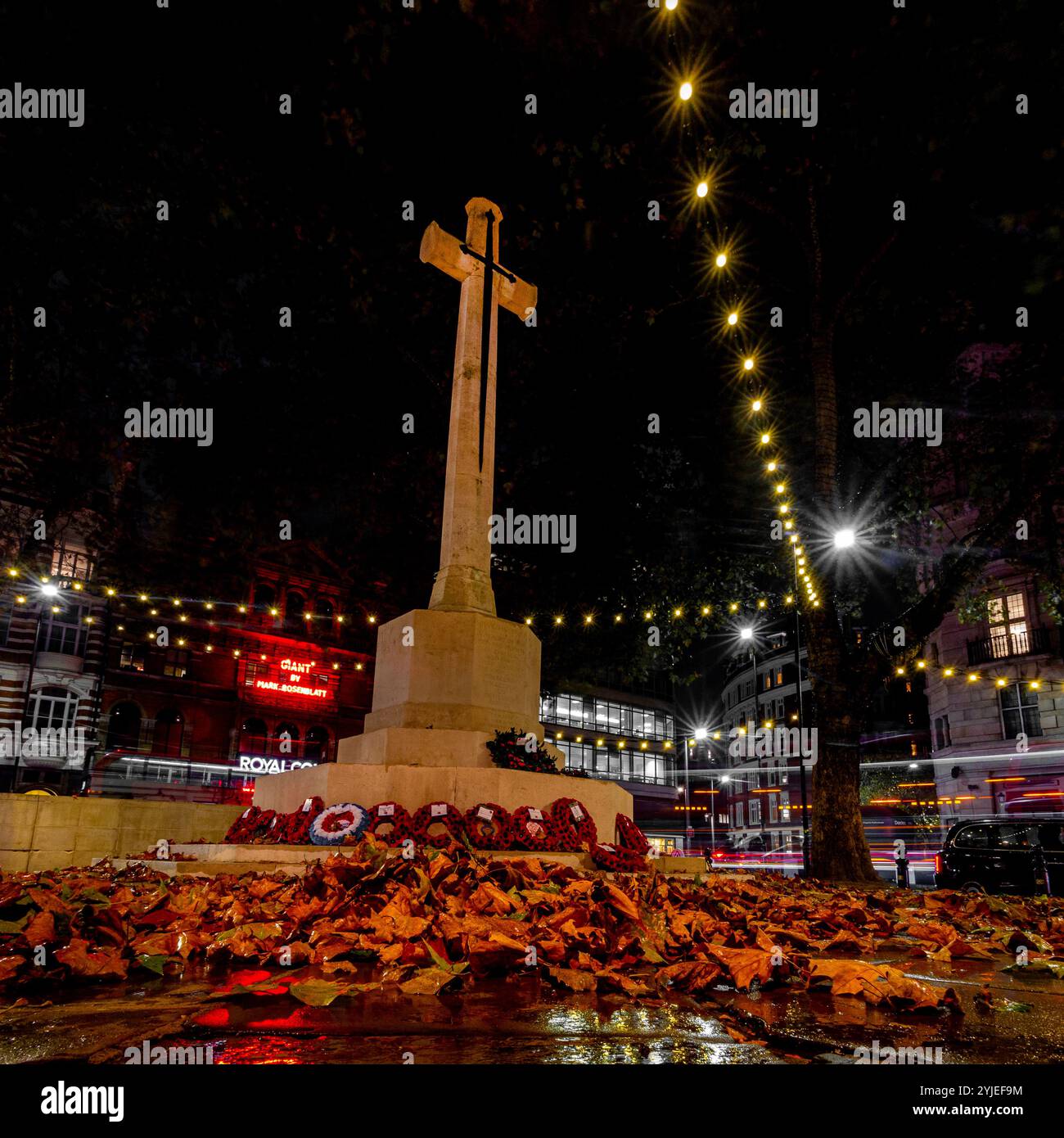 Sloane Square war memorial in Chelsea, London with wreaths of poppies ...