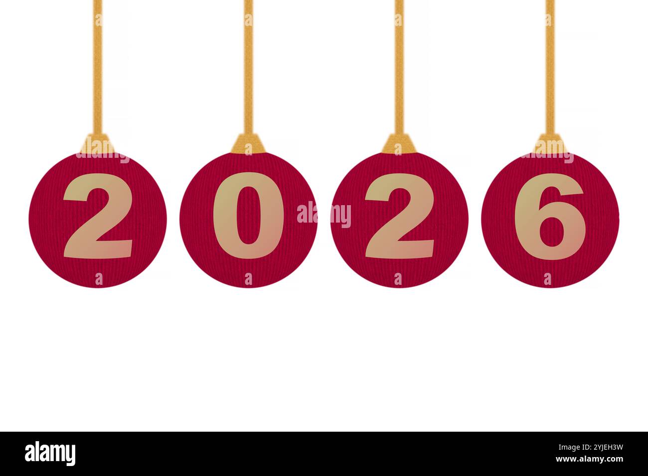 new year 2026 sign on red Christmas balls hanging on threads against ...