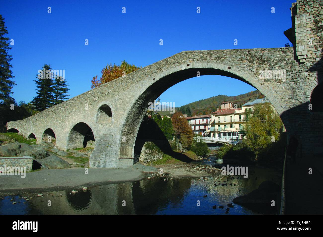 Spain. Catalonia. Campordon. Bridge "Puente Nuevo. Ancient medieval ...