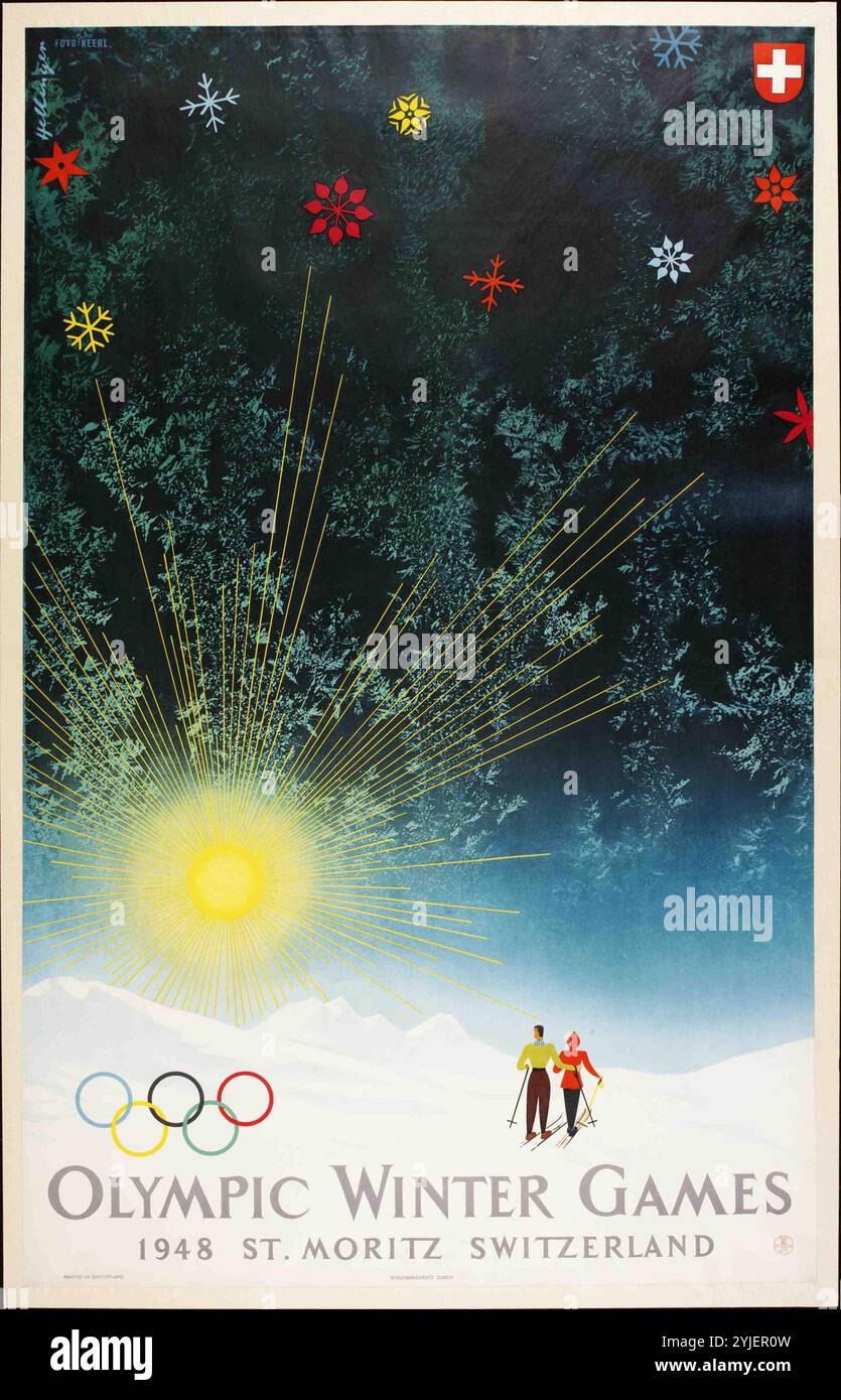 Official poster for the 1948 Winter Olympics in St. Moritz. Museum ...