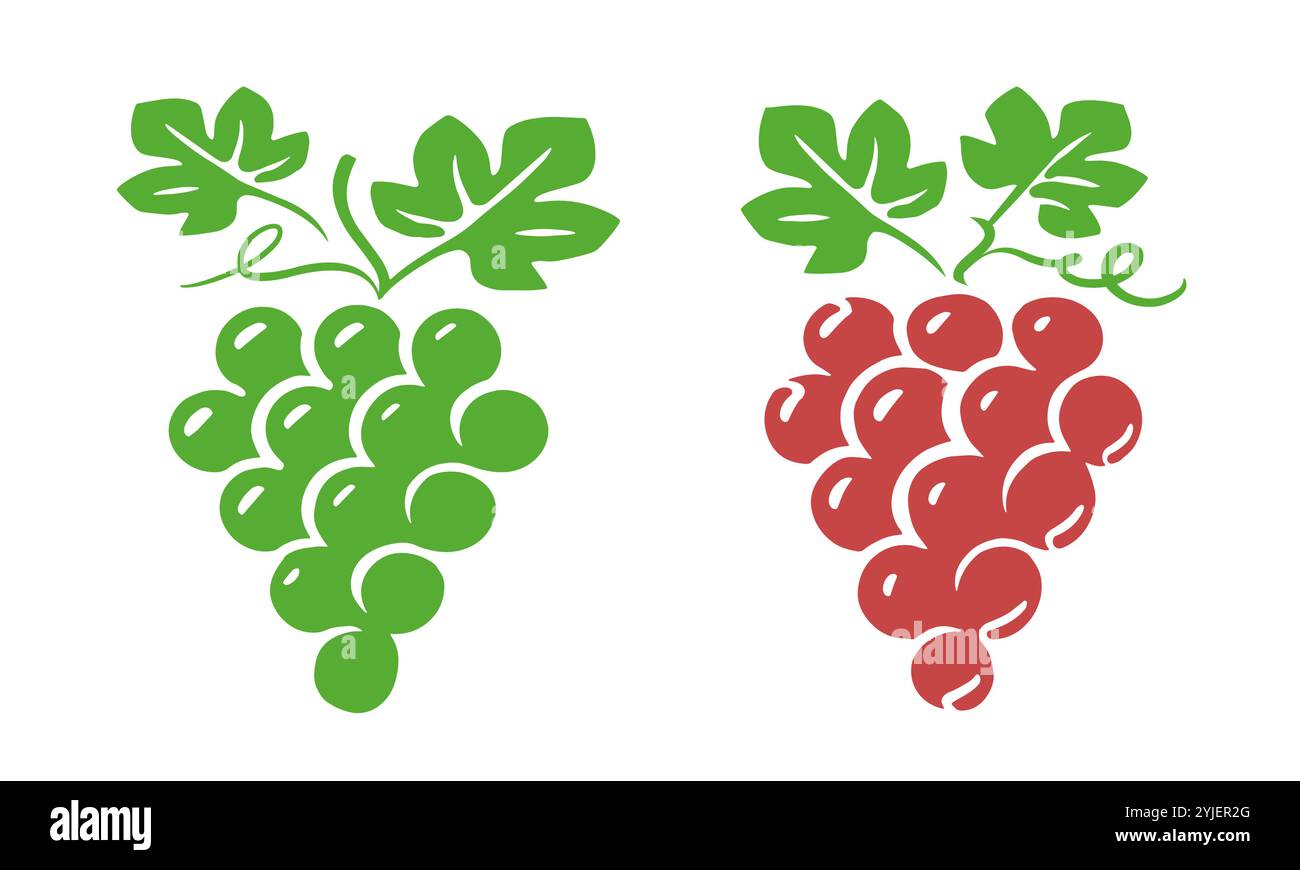 Set of bunches of grapes with leaves.Vine, grapevine simple symbol for ...