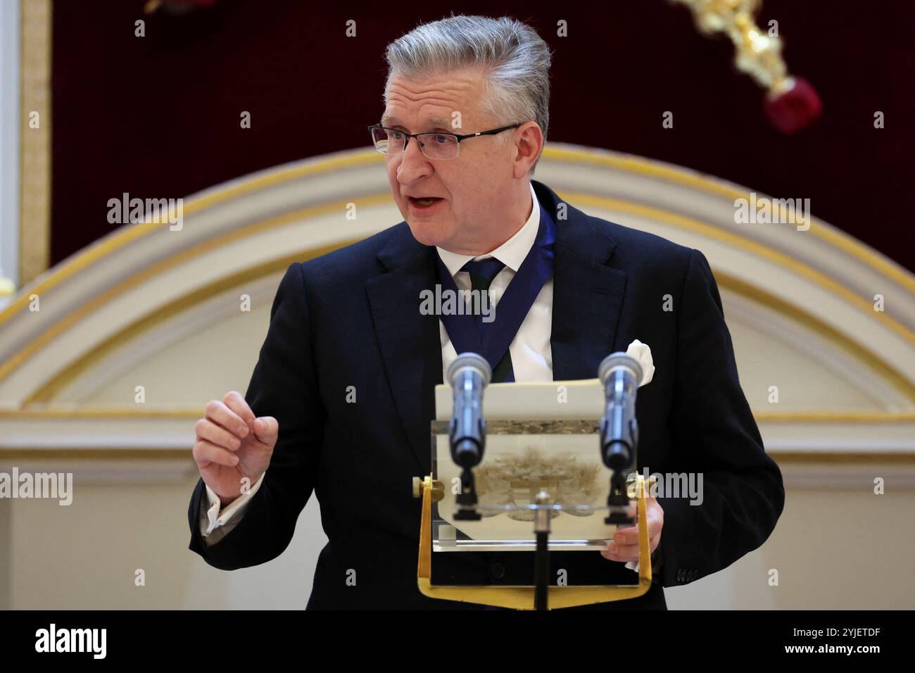 Lord Mayor of London Alastair King delivers a speech during the ...
