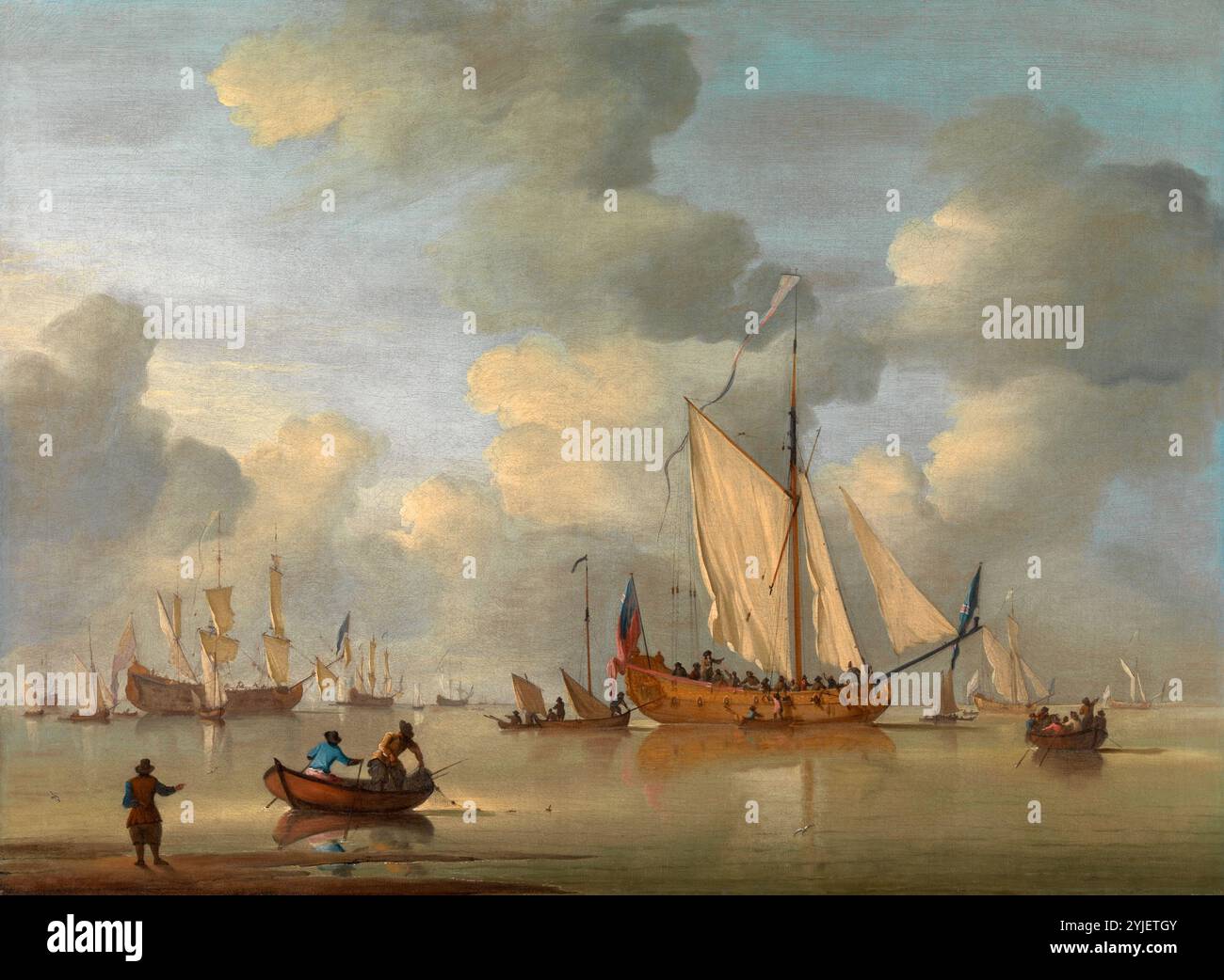 Oil painting of An English Royal Yatch standing offshore in a Calm ...
