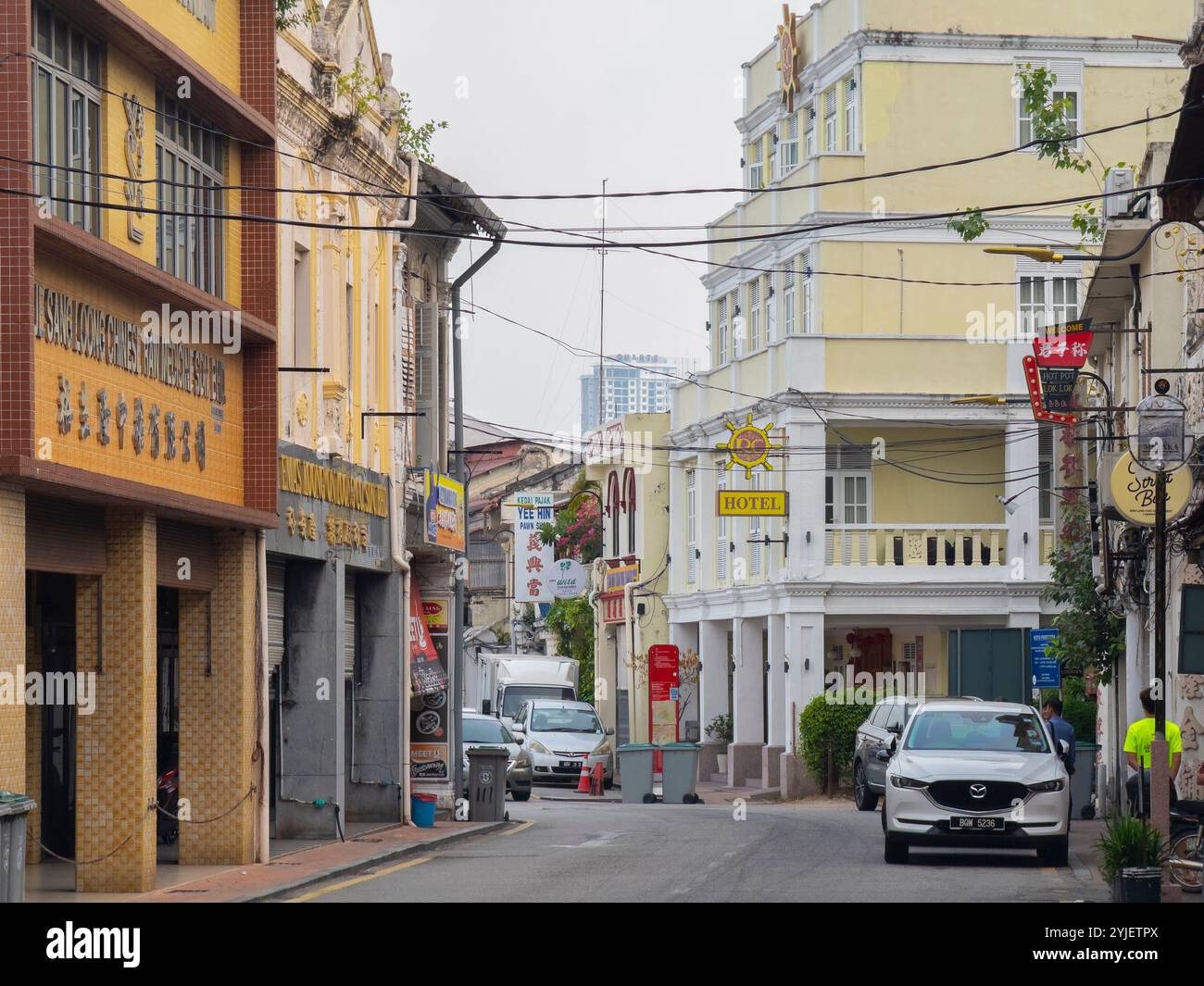 Historic commercial buildings on Jalan Kampung Pantai Street in ...