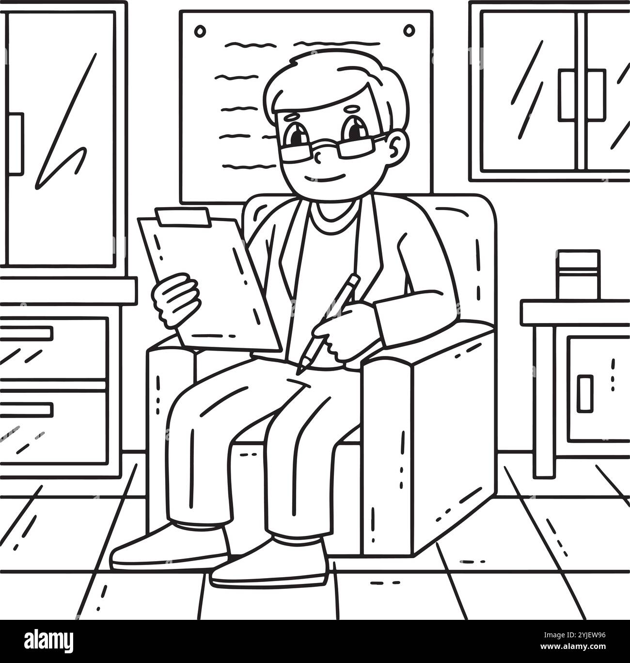 Doctor Writing Down Notes Coloring Page for Kids Stock Vector Image ...