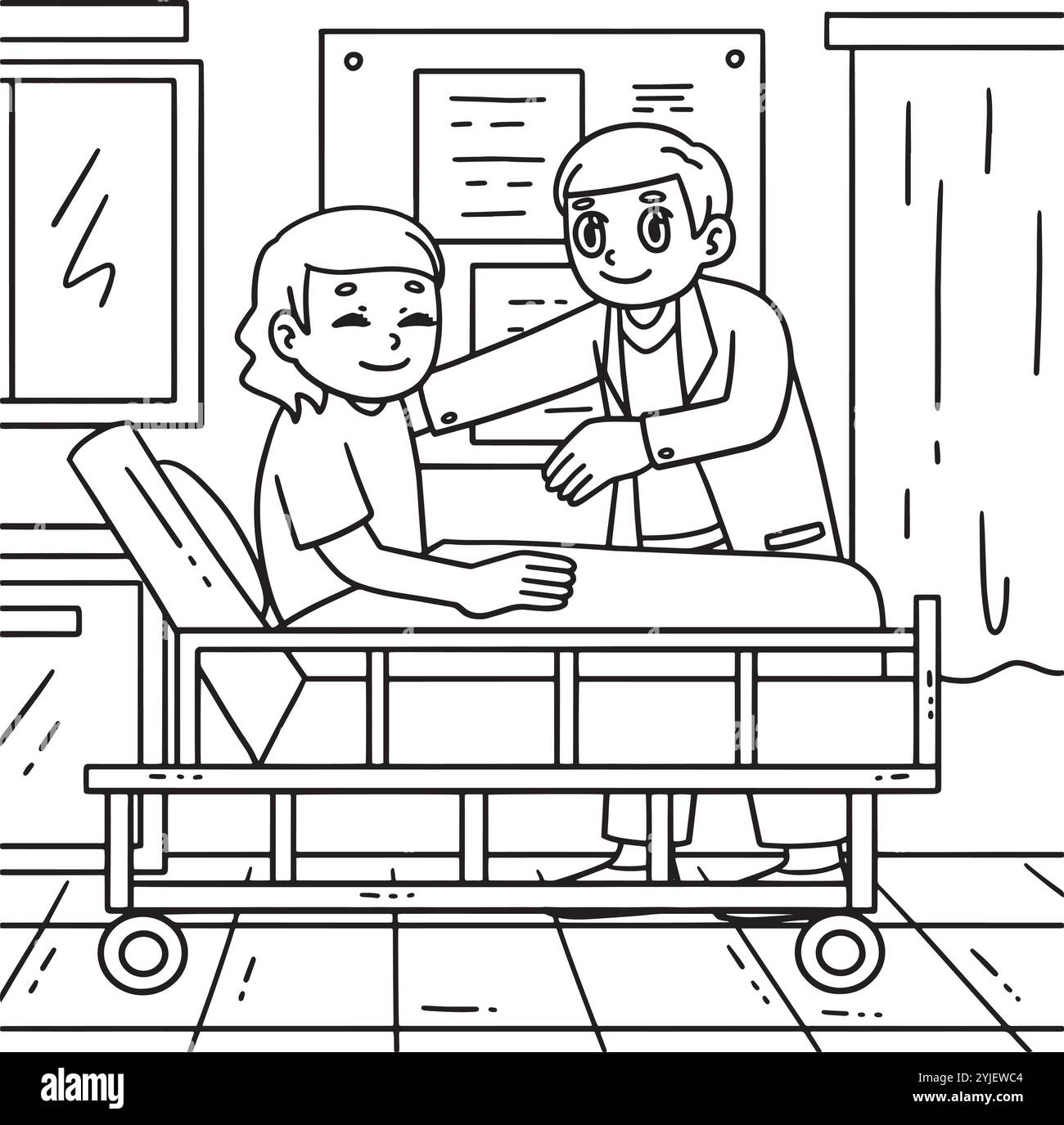 Doctor Assisting Patient to Sit Upright Coloring Stock Vector Image ...