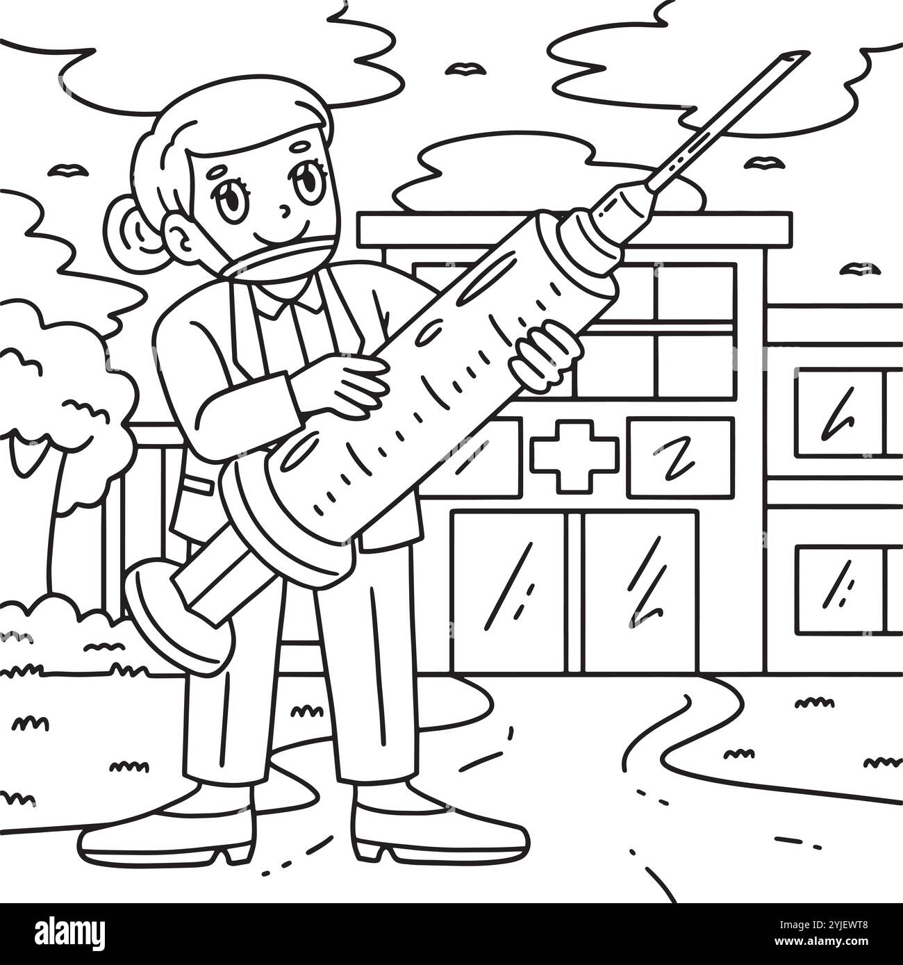 Female Doctor with a Giant Syringe Coloring Page Stock Vector Image ...