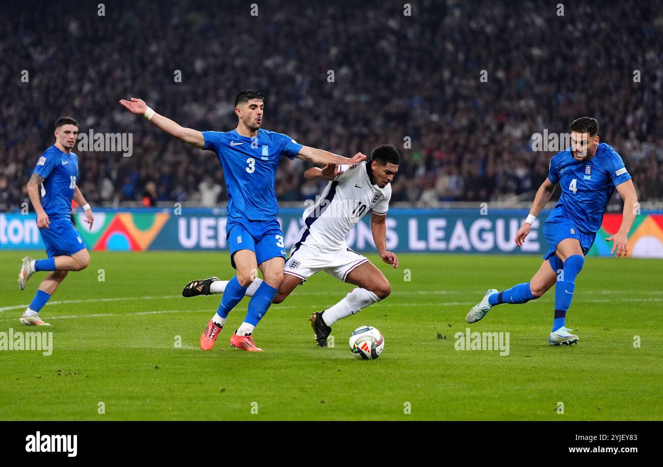 England's Jude Bellingham goes to ground in the penalty area after a ...