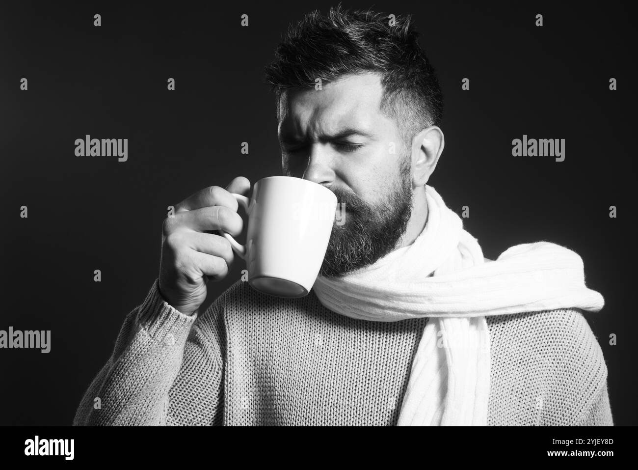 Morning refreshment bearded man Black and White Stock Photos & Images ...