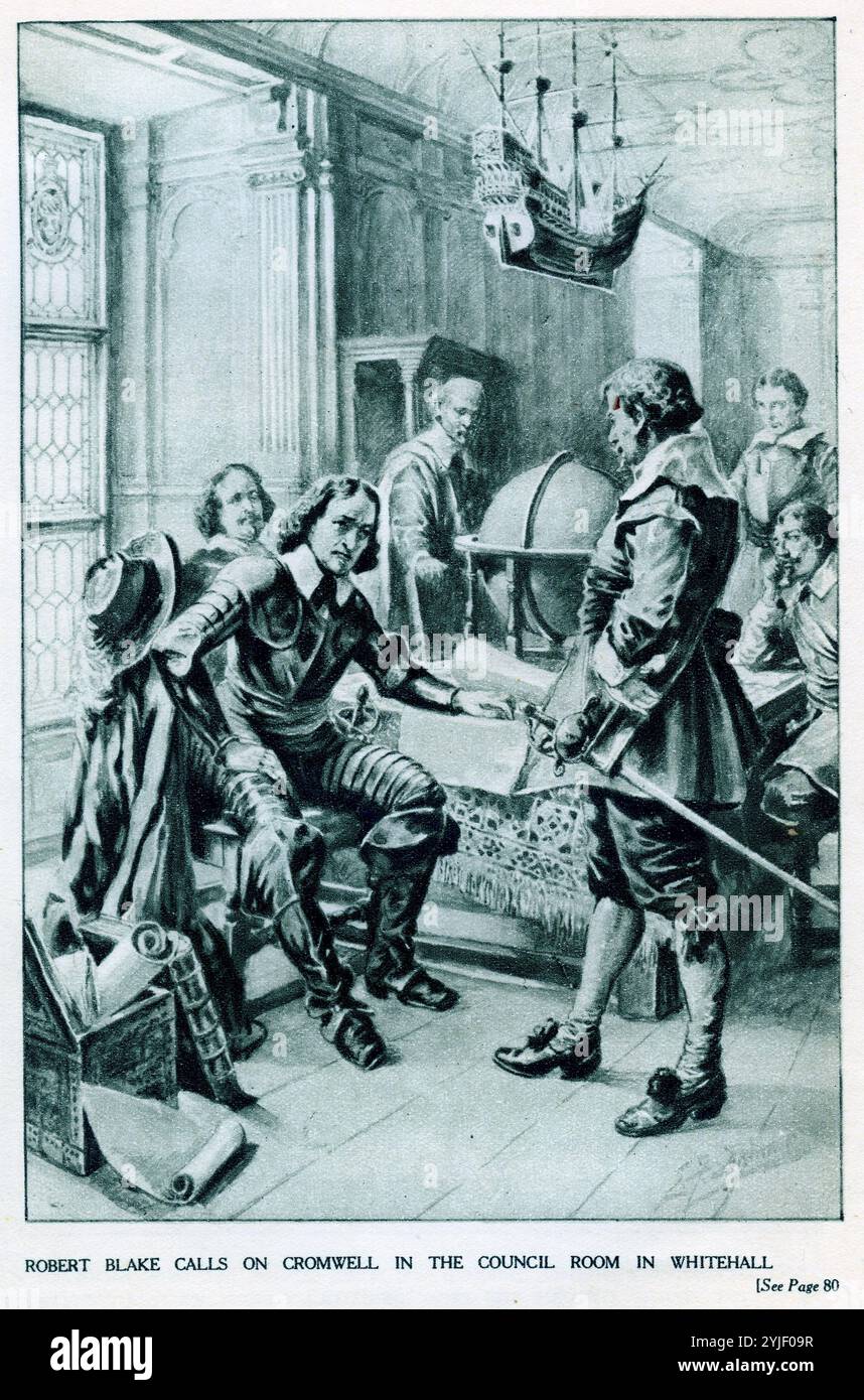 Robert Blake calls on Oliver Cromwell in the council room at Whitehall ...