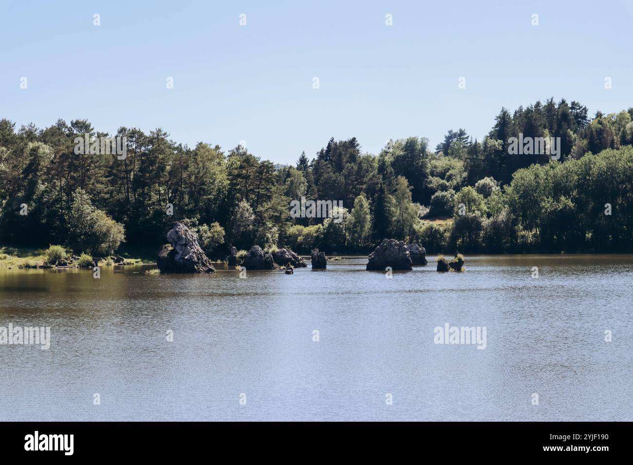 Landscapes around the Gour de Tazenat, a volcanic lake in Auvergne ...