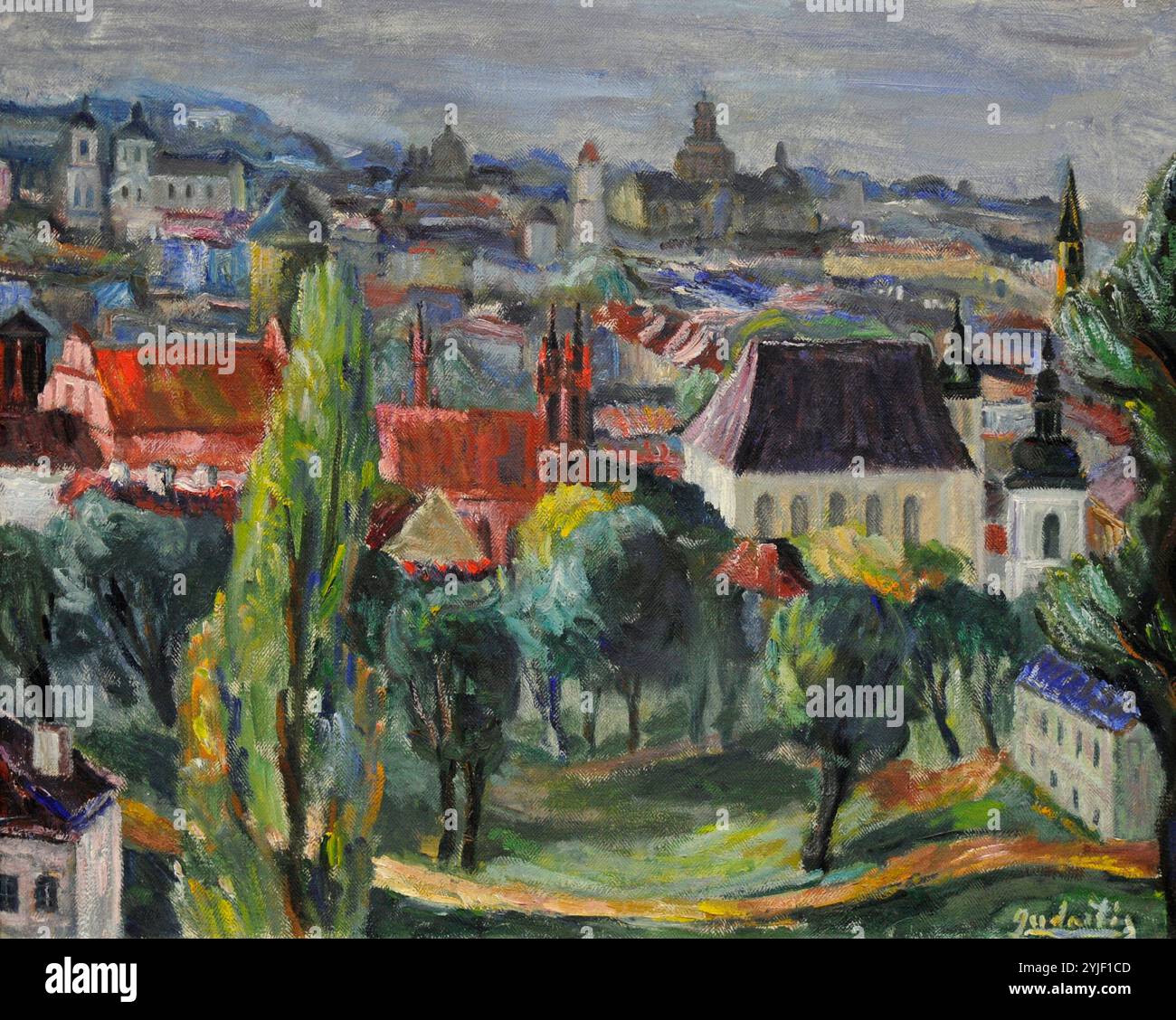 Antanas Gudaitis (1904-1989). Lithuanian painter. Panorama of Vilnius ...