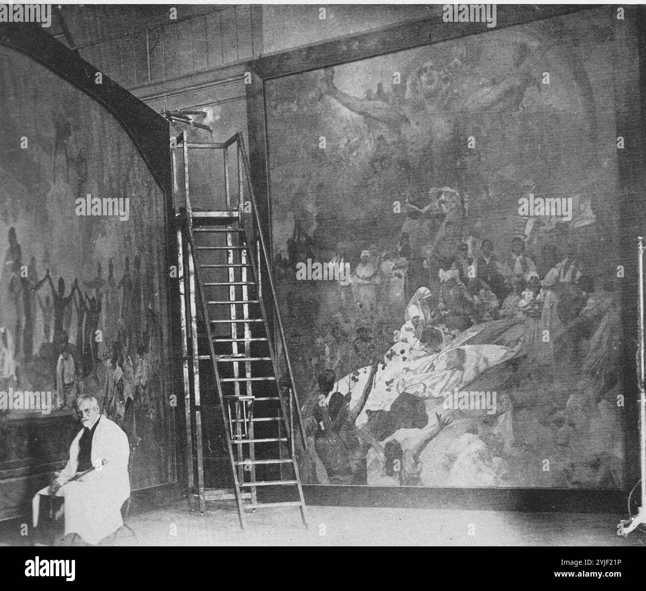 Alfons Mucha working on the Slav Epic at the Castle Zbiroh. Museum: A ...
