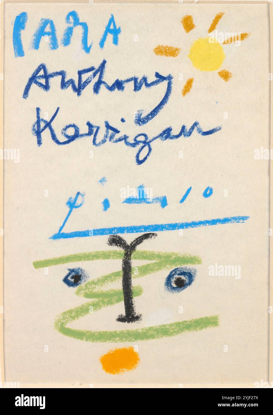 Pablo Picasso / 'Dessin avec dédicace', ca. 1960, Crayons on paper ...