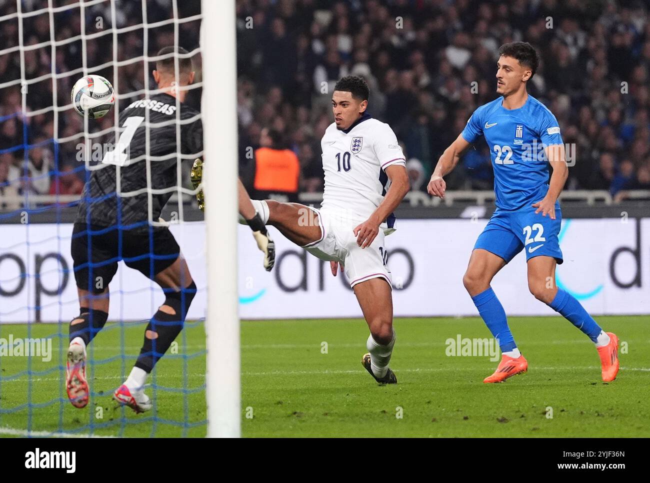 England's Jude Bellingham bears down on goal, under pressure from ...