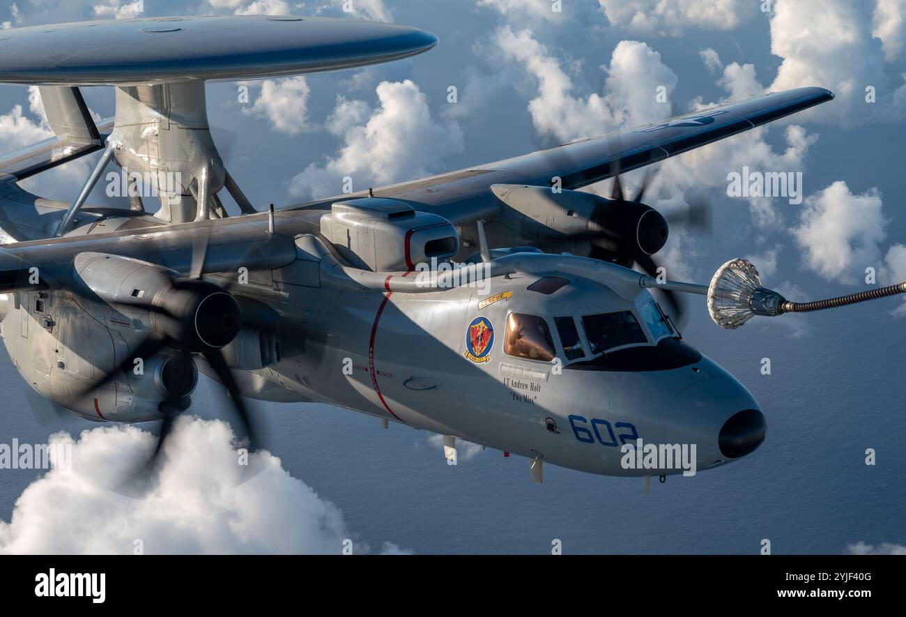 A U.S. Navy E-2D Advanced Hawkeye aircraft assigned to the VAW-121 ...